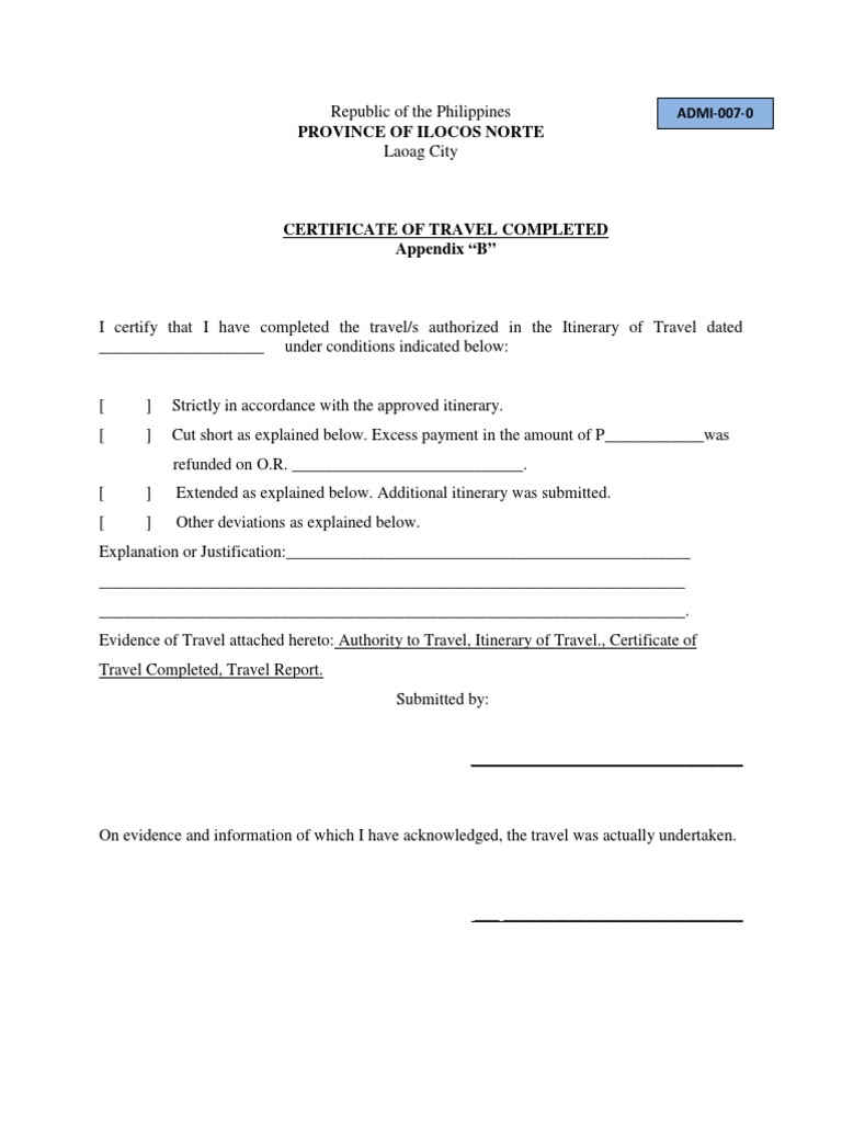 Certificate of Travel Completion | PDF