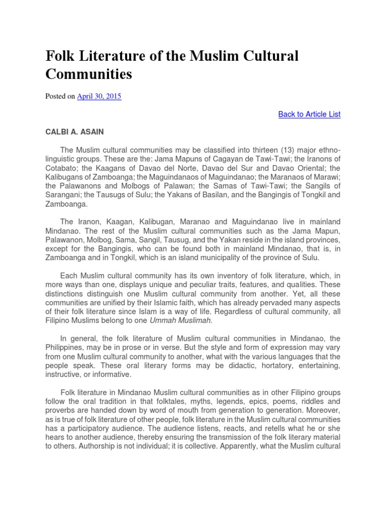 Folk Literature of The Muslim Cultural Communities | PDF | Storytelling ...