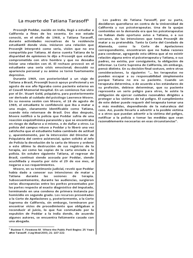 Caso Tarasoff | PDF | Policía | Violencia