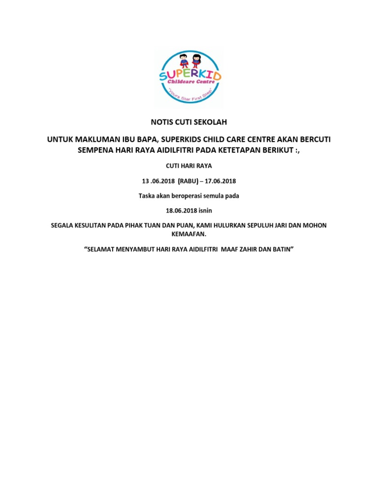 Notis Cuti Sekolah | PDF