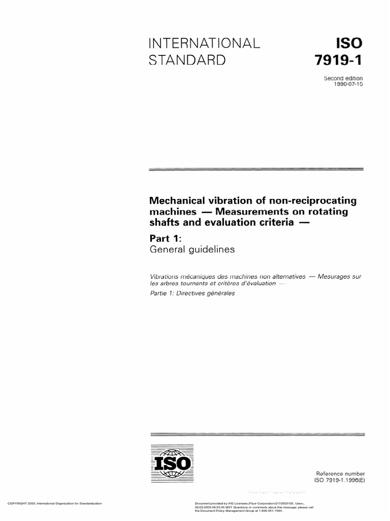 ISO 7919-1 Mechanical Vibration Standard Measurements On Rotating Parts PDF | PDF ...