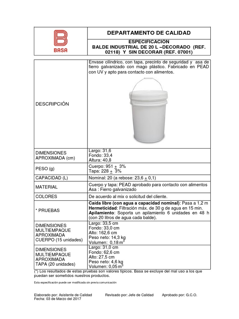 Balde Industrial 20 L | PDF | Química | Industrias