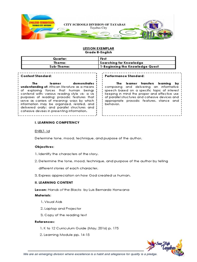 Grade 8 English Lesson Exemplar Q1 | PDF | Phrase | Clause