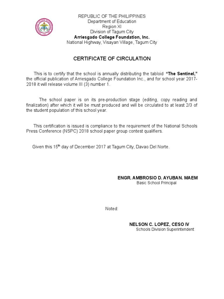 Certificate of Circulation | PDF