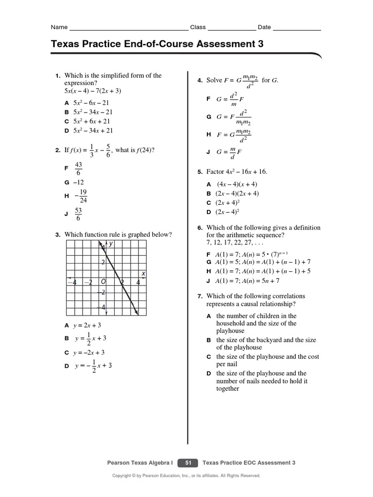 Practice EOC Assessment 3 | PDF | Equations | Mathematical Analysis