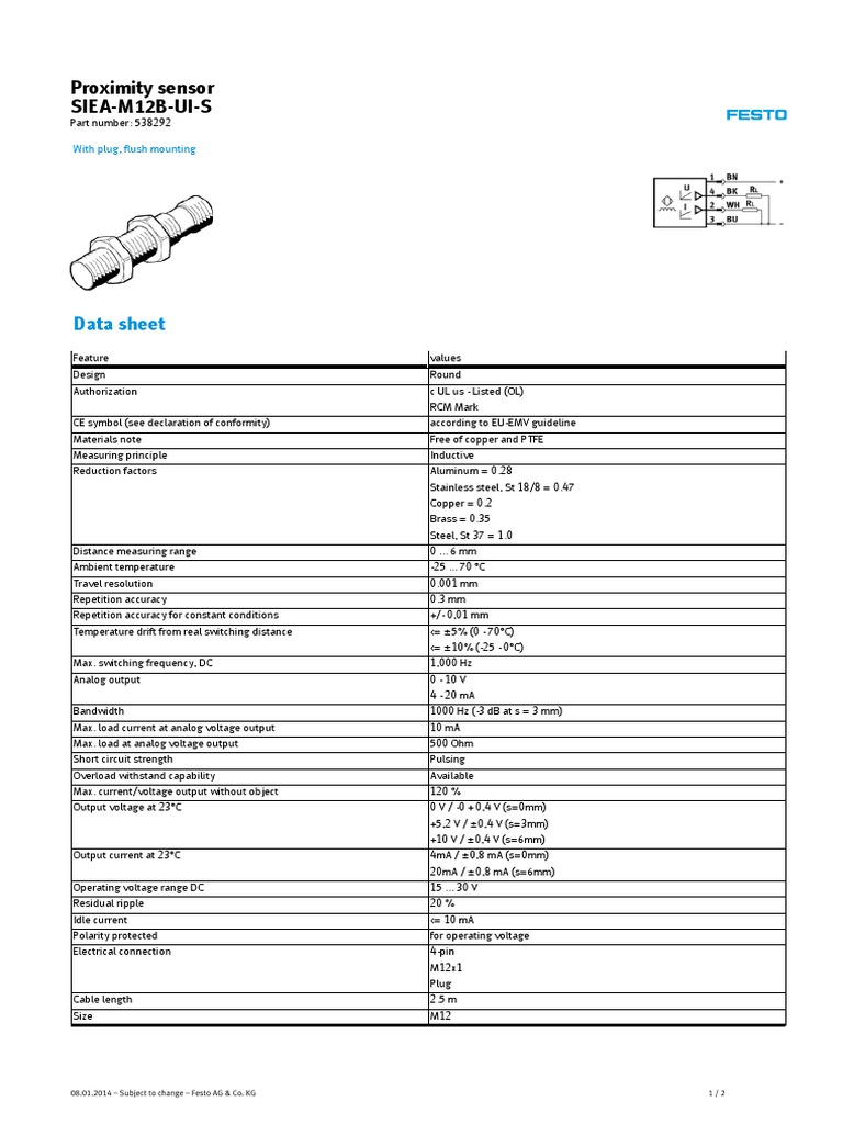 Inductive Proximity Sensor SIEA-M12B Datasheet | PDF | Voltage ...