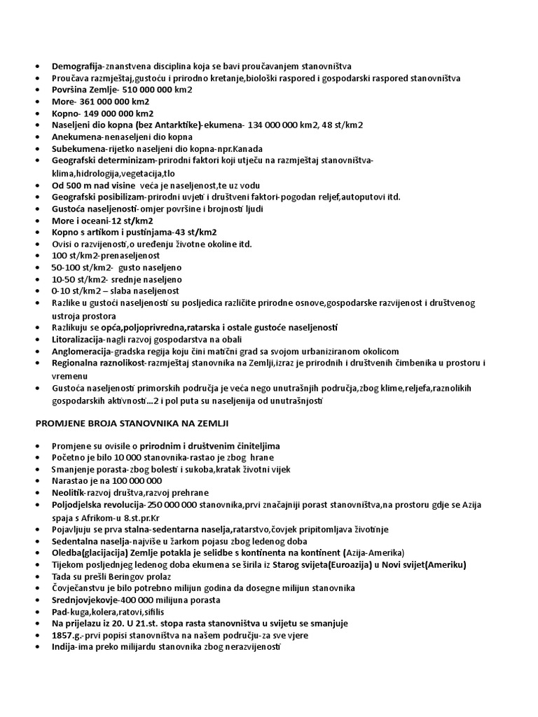 Geografija 2 Razred Skripta Stavnovništvo Za Polugodište | PDF