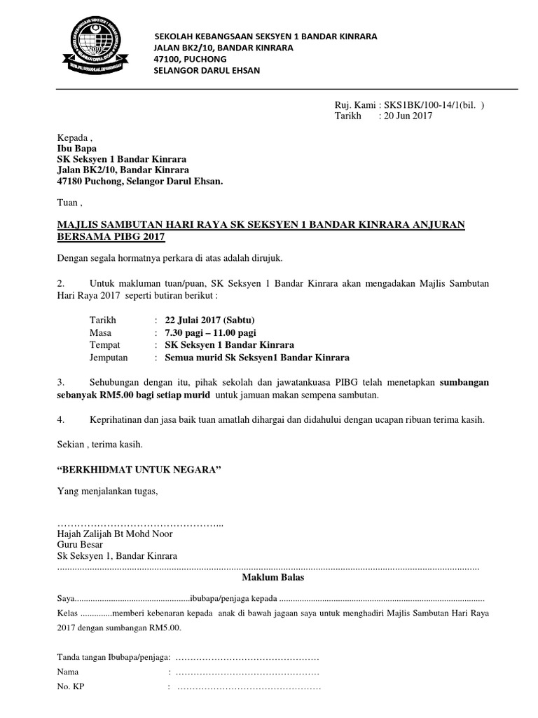 Surat Sambutan Hari Raya | PDF