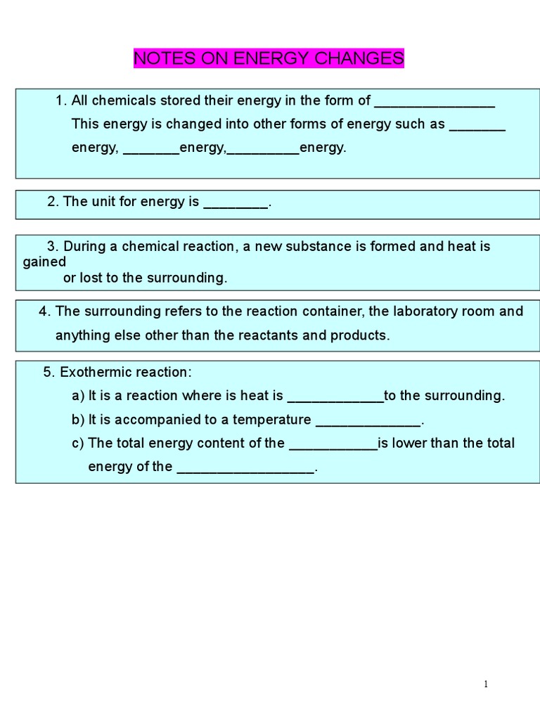 Notes On Energy Changes | PDF | Chemical Reactions | Salt (Chemistry)