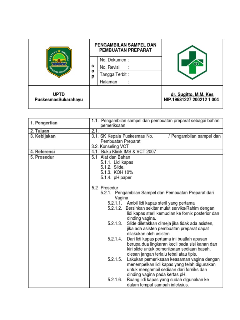 SOP Pengambilan Sample Dan Preparat | PDF