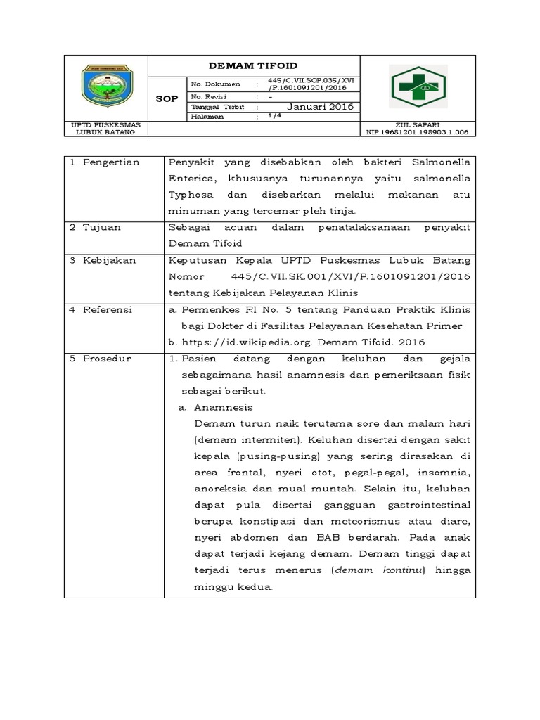 Sop Demam Tifoid | PDF
