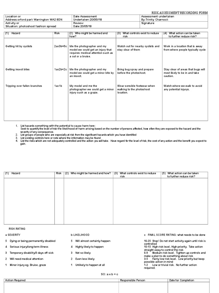 Risk Assessment Recording Form | Download Free PDF | Risk Assessment | Risk