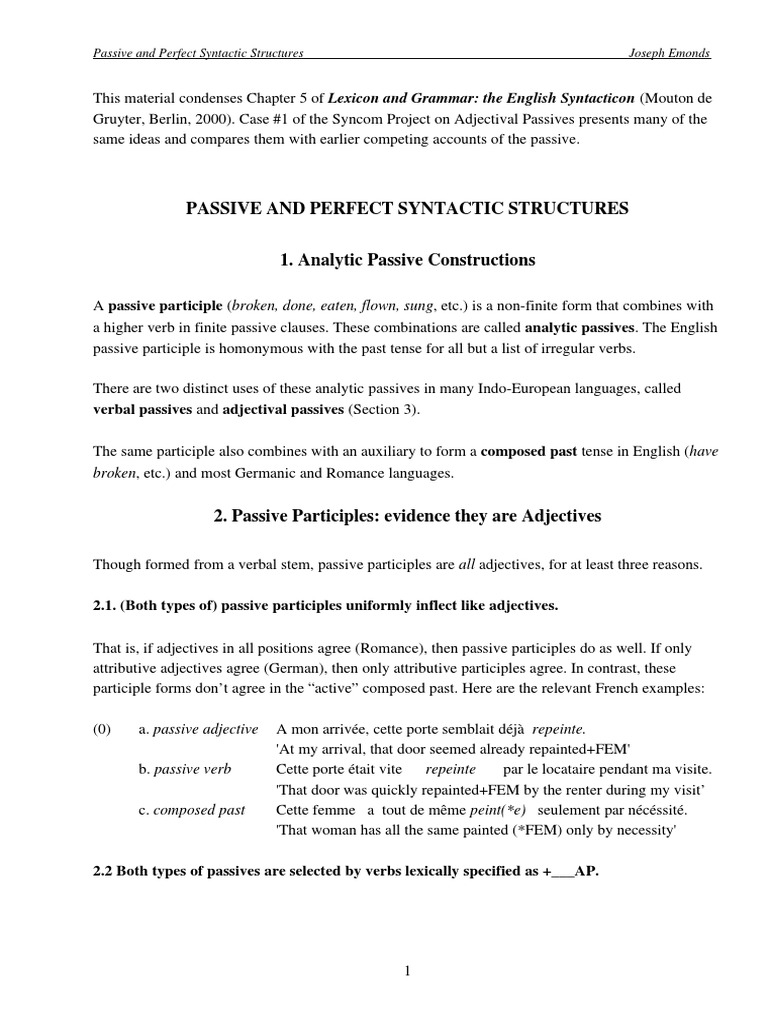 Analyzing Passive and Perfect Structures | PDF | Lexical Semantics ...
