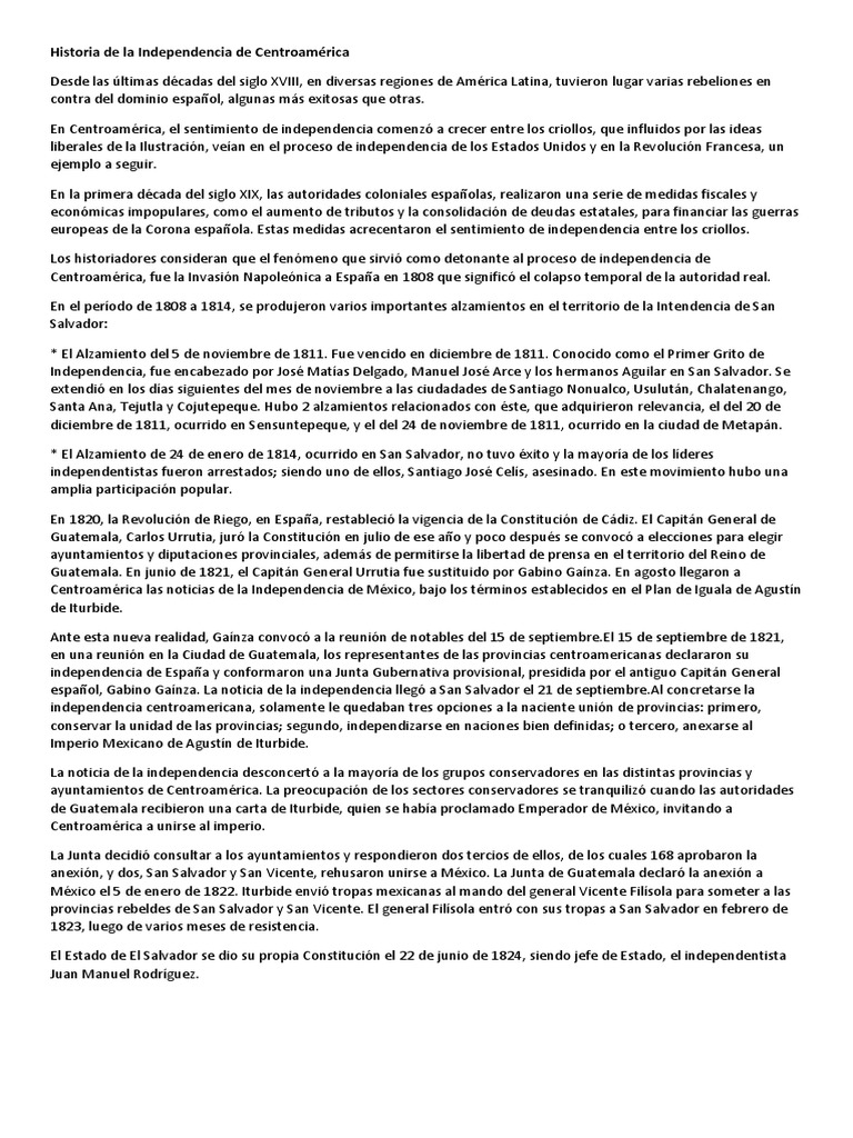 Historia de La Independencia de Centroamérica | PDF | Coma | Comillas