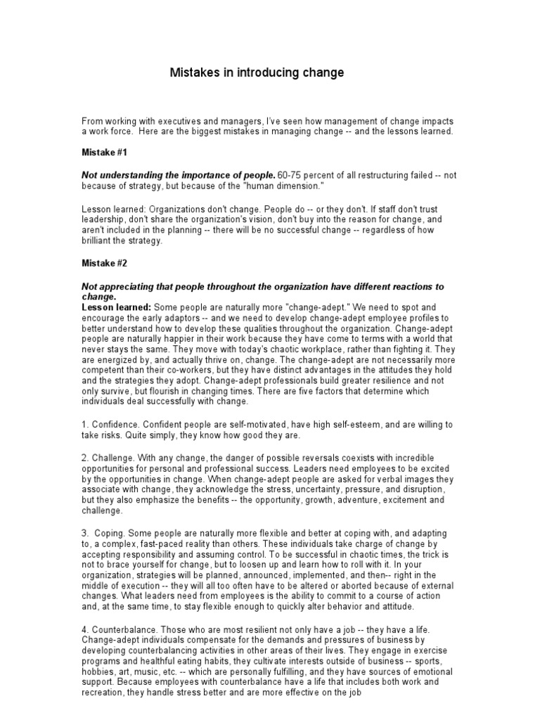 Change Management Mistakes to Avoid | PDF | Coping (Psychology ...
