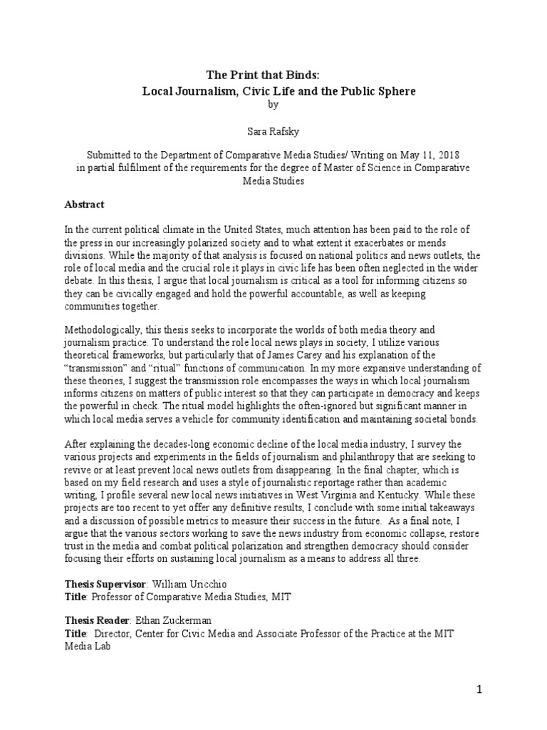 Sara Rafsky, "The Print That Binds: Local Journalism, Civic Life and ...