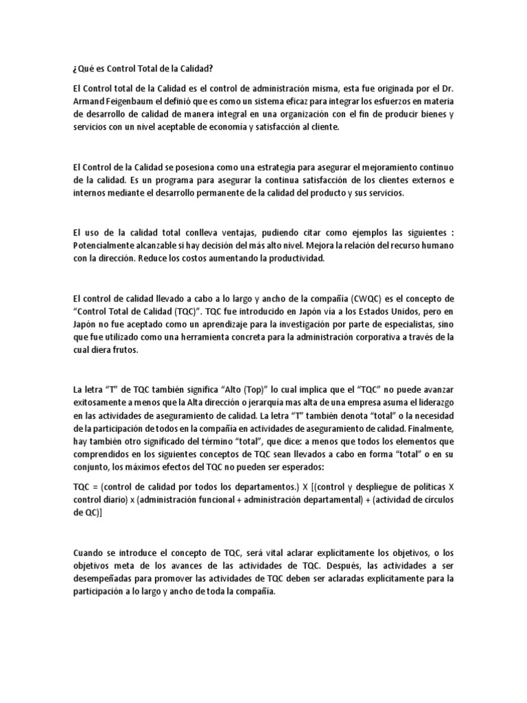 Qué Es Control Total de La Calidad | PDF | Calidad (comercial) | Business