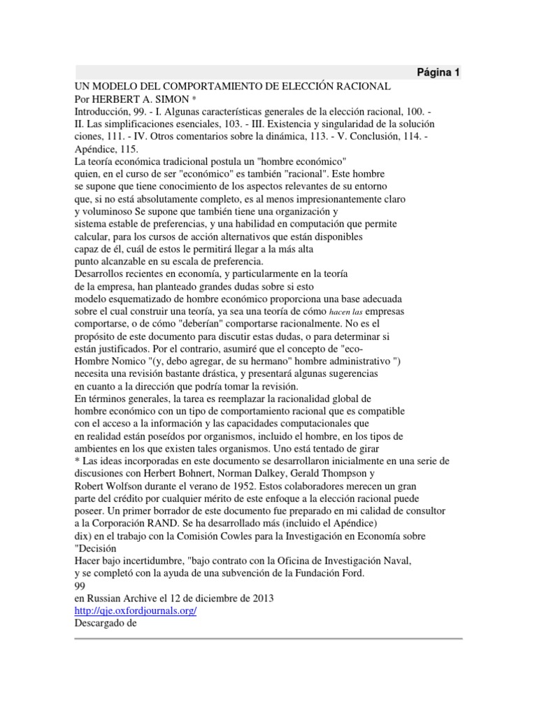 Modelo de Comportamiento Eleccion Racional | PDF | Racionalidad ...