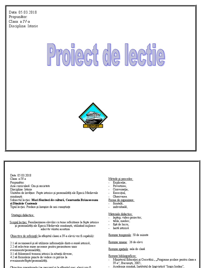 Proiect Didactic Istorie | PDF