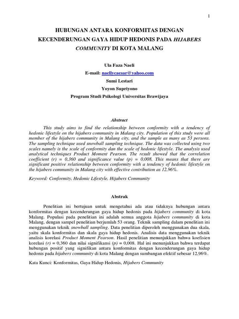 Hubungan Antara Konformitas Dengan Kecenderungan Gaya Hidup Hedonis Pada Hijabers Community Di ...