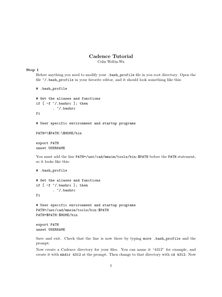Cadence Tutorial: Colin Weltin-Wu | PDF
