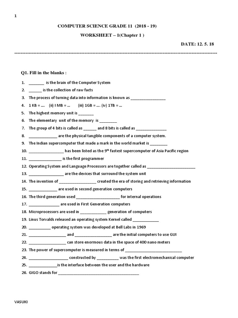 Worksheet 1 - Chapter 1 Grade 11 May 12 | PDF | Operating System | Compiler
