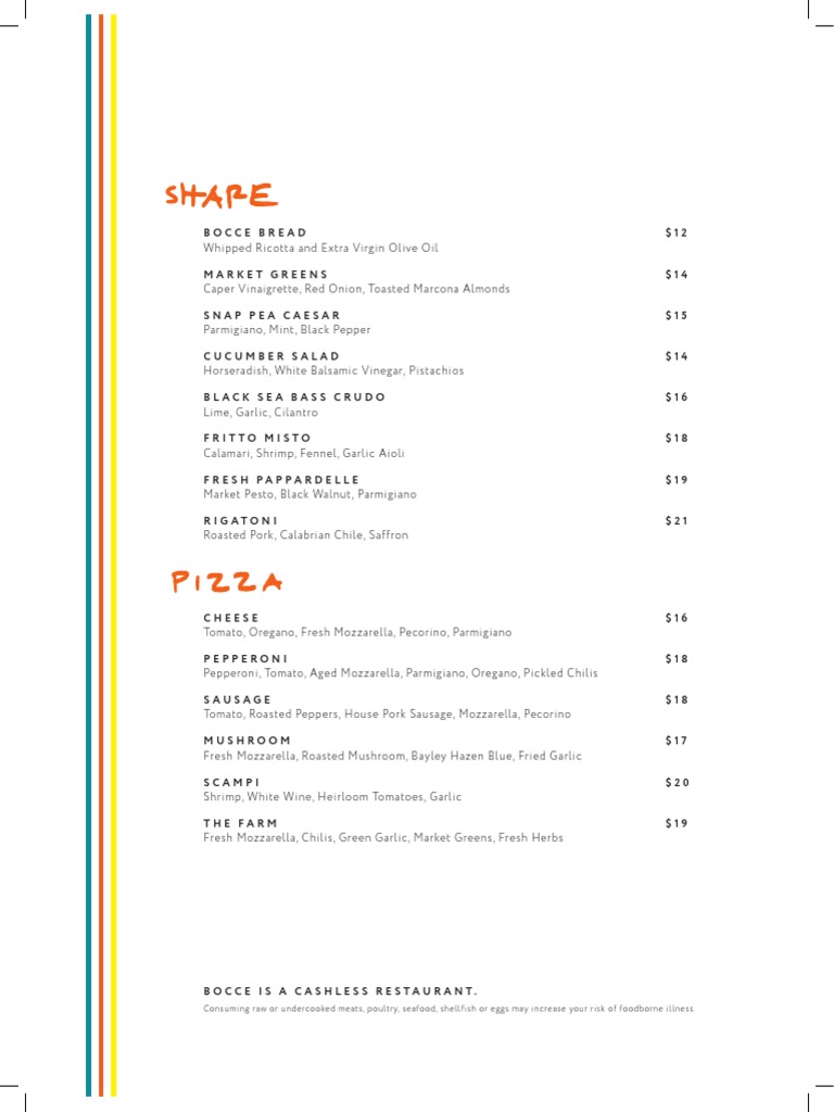 Bocce Opening Food Menu | PDF | Sausage | Garlic