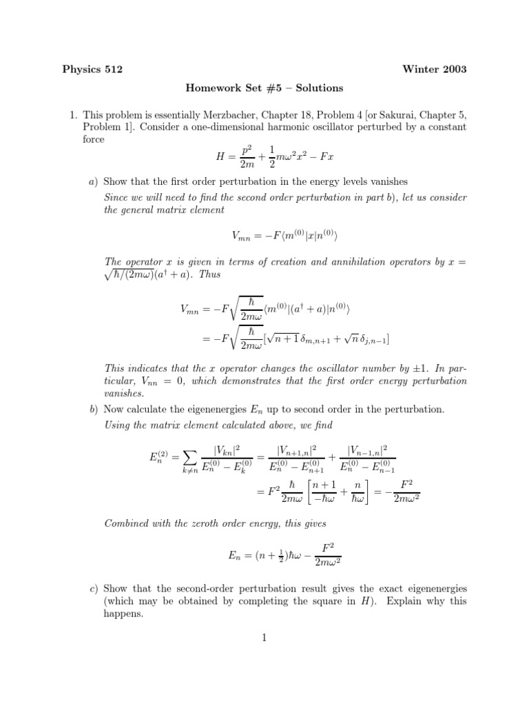 Sakurai Solutions 5-1 5-2 | PDF | Perturbation Theory (Quantum ...