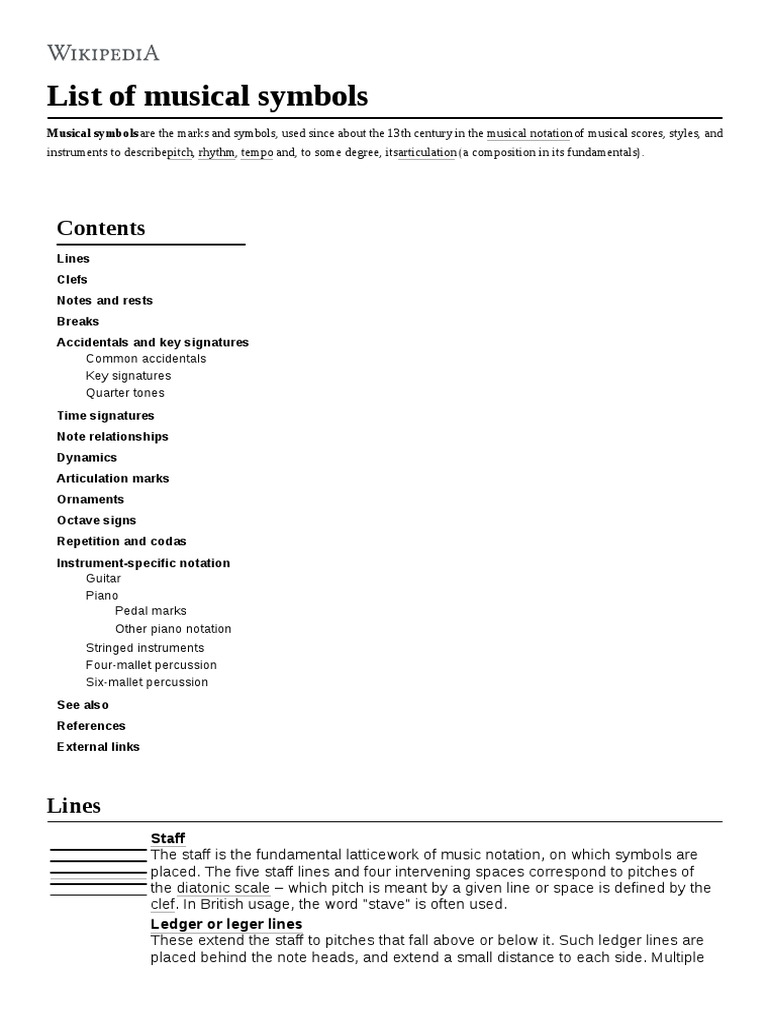 List of Musical Symbols | PDF | Clef | Music Theory