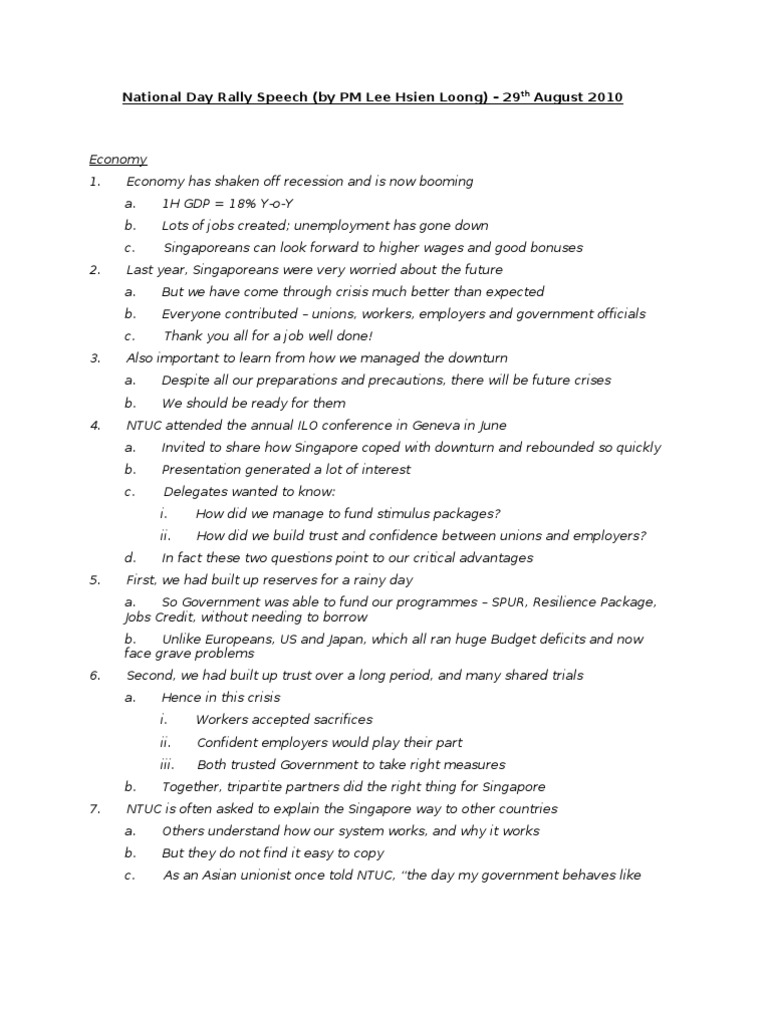 National Day Rally Speech 2010 | PDF | Singapore | World Politics