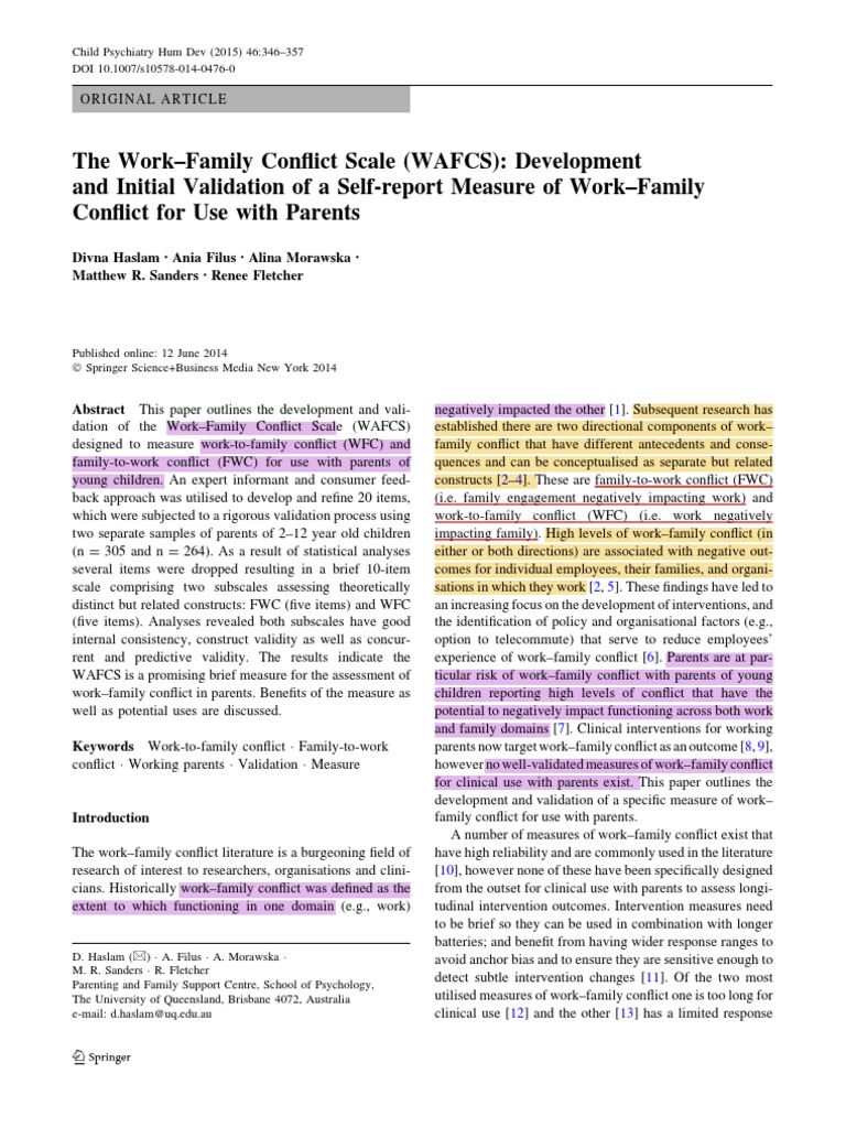 The Work-Family Conflict Scale PDF | PDF | Validity (Statistics ...