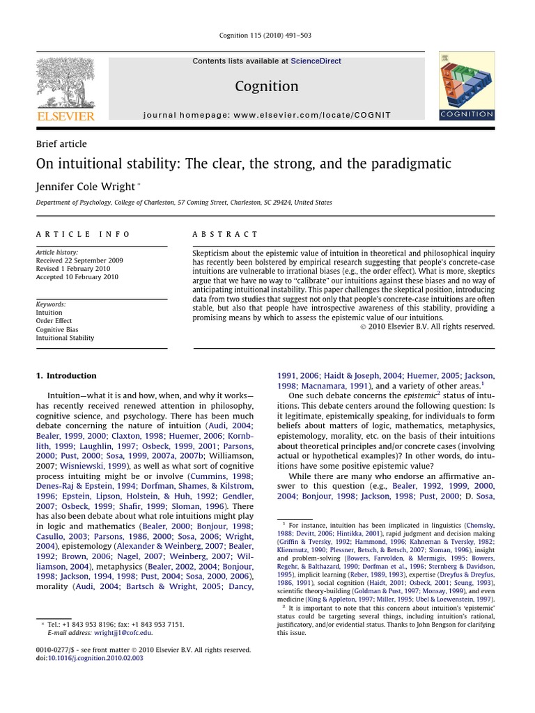 Intuitional Stability Insights | PDF | Intuition | Epistemology