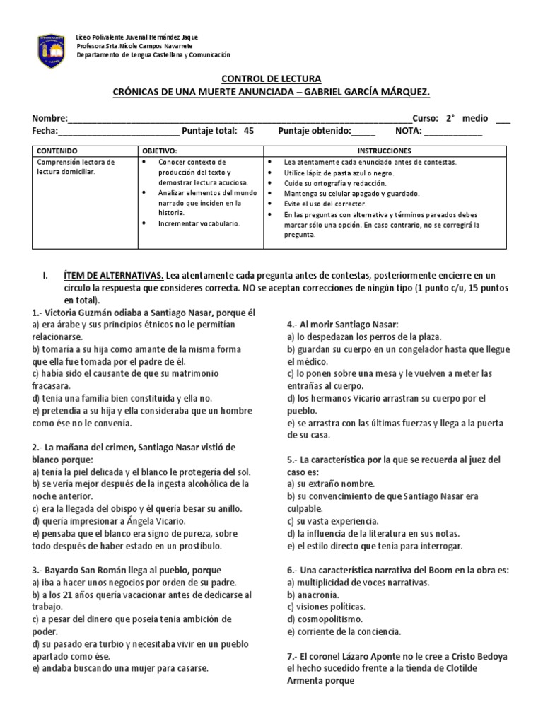Crónicas de Una Muerte Anunciada | PDF | Lectura (proceso)