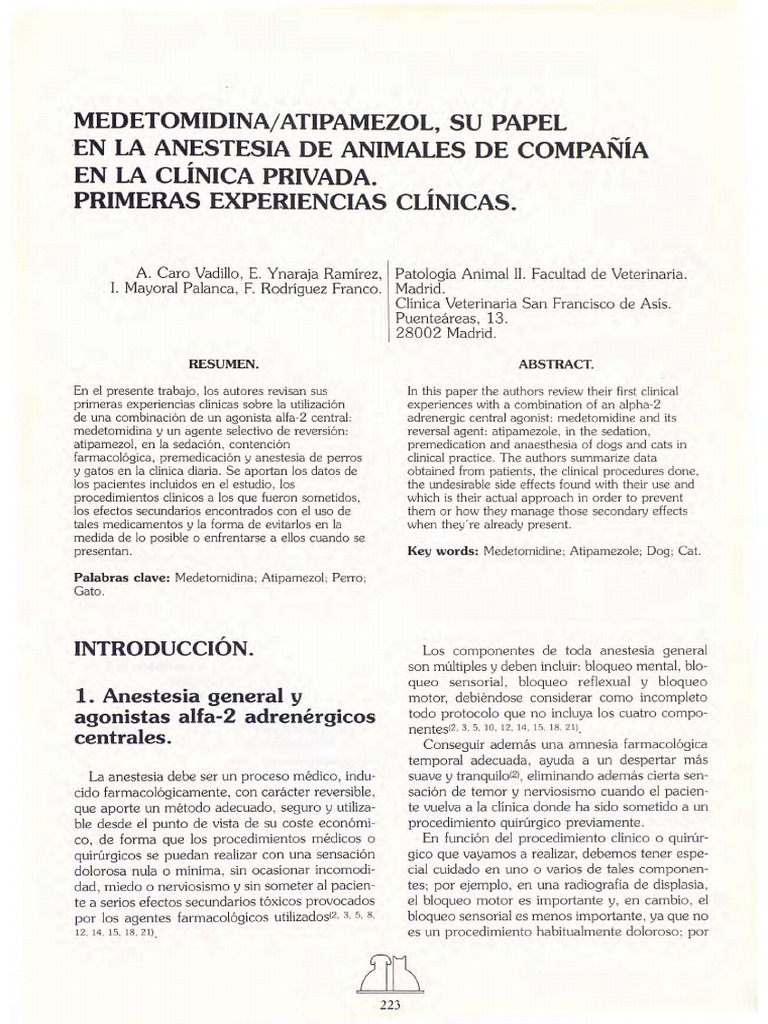 Medetomidina-Atipemazol Anestesia Pequeños Animales | PDF ...