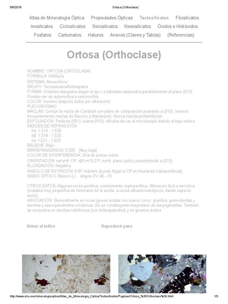 Ortosa (Orthoclase) | PDF | Mineralogía | Minerales