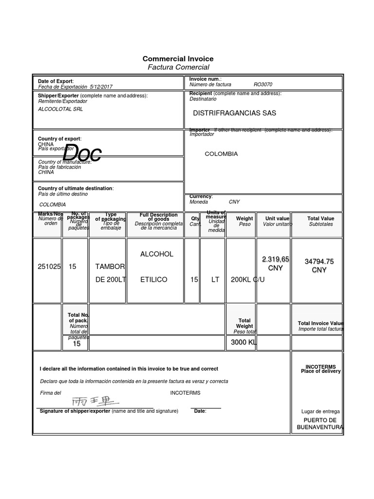 Ejemplo Factura Comercial Internacional | Servicios (economía ...