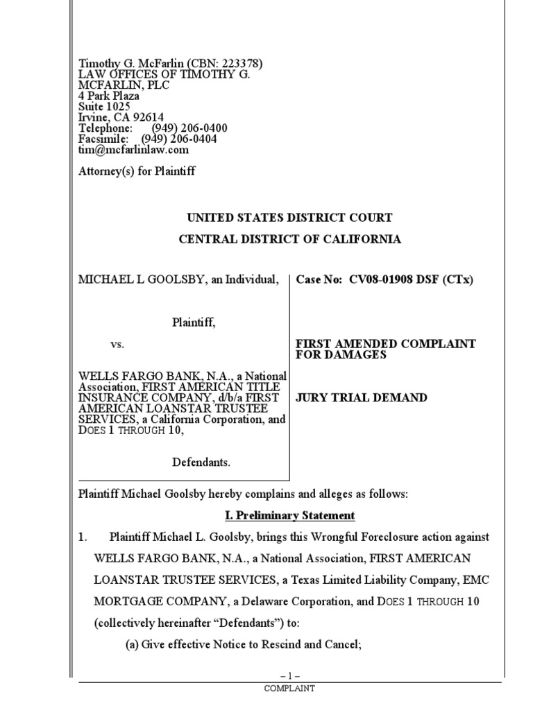 United States District Court Central District of California Case No ...