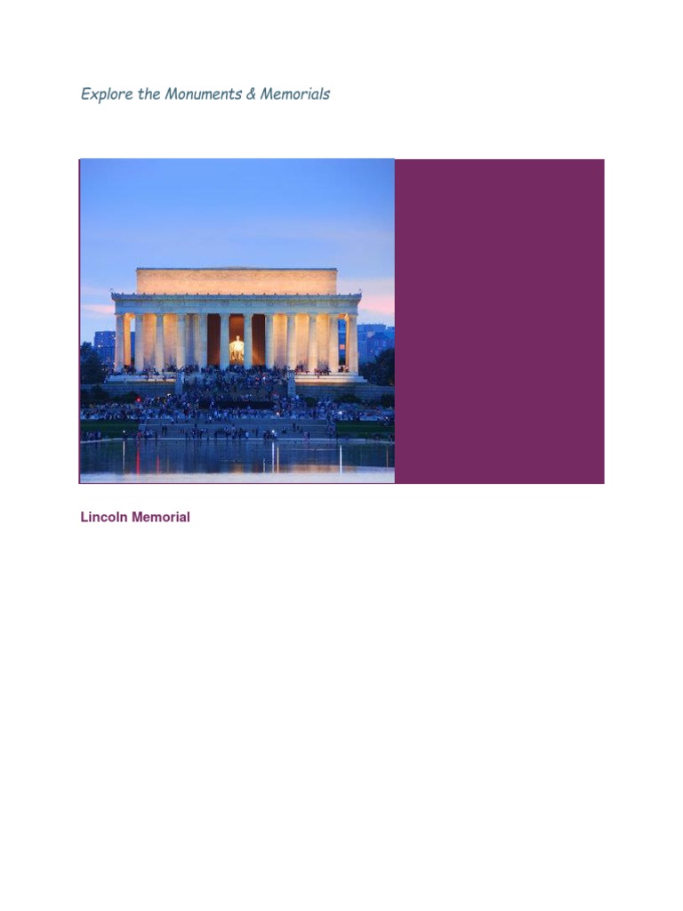 Explore The Monuments & Memorials: Lincoln Memorial | PDF