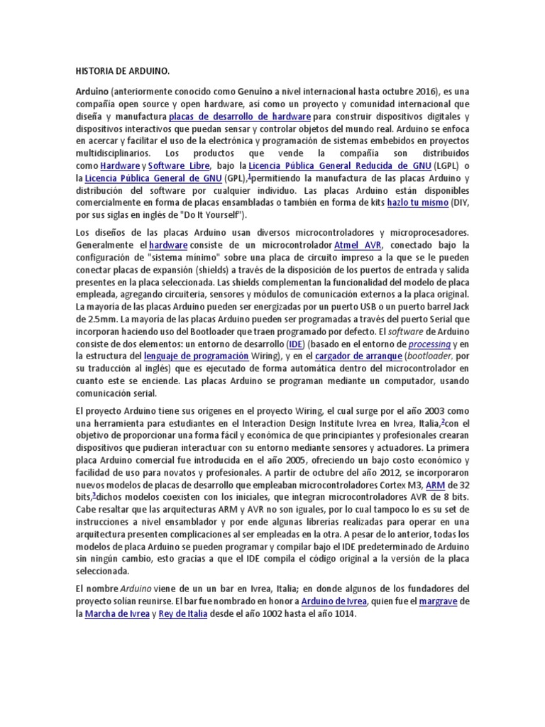 Historia de Arduino | PDF | Arduino | Informática Historia de Arduino | PDF | Arduino | Informática