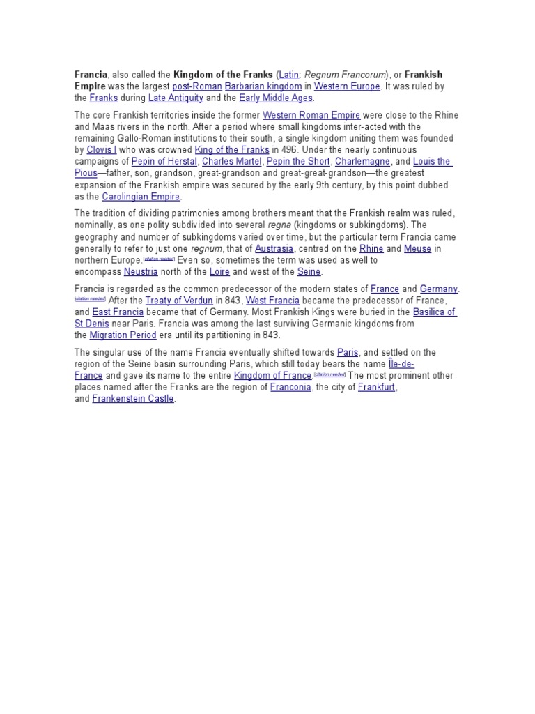 Francia, Also Called The Kingdom of The Franks (Empire Was The Largest ...