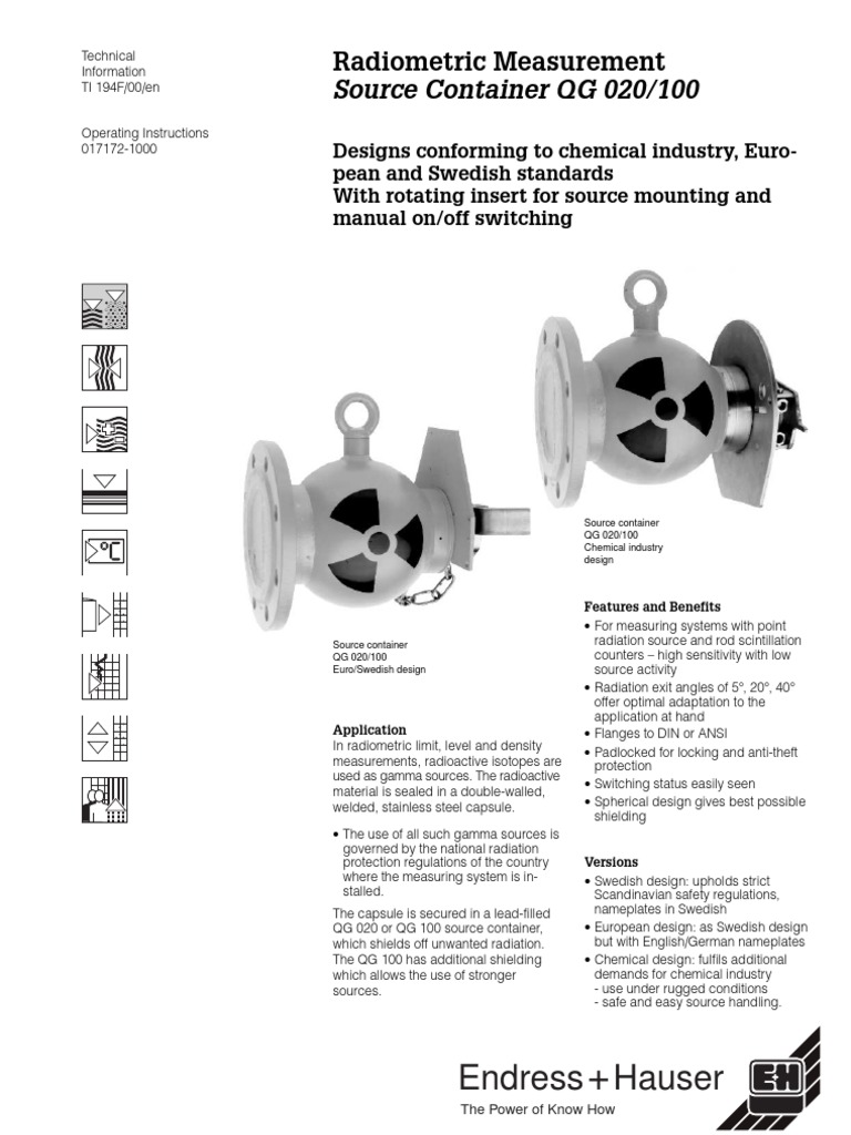 Hauser Endress: Radiometric Measurement Source Container QG 020/100 ...