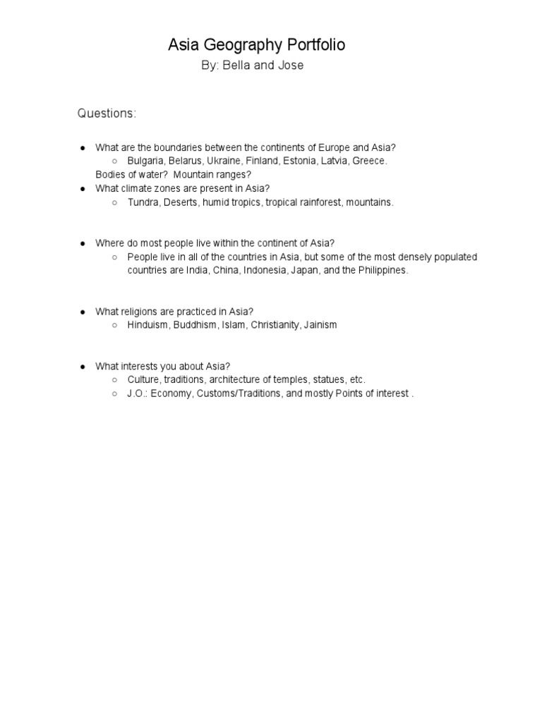 Asia Geography Portfolio | PDF