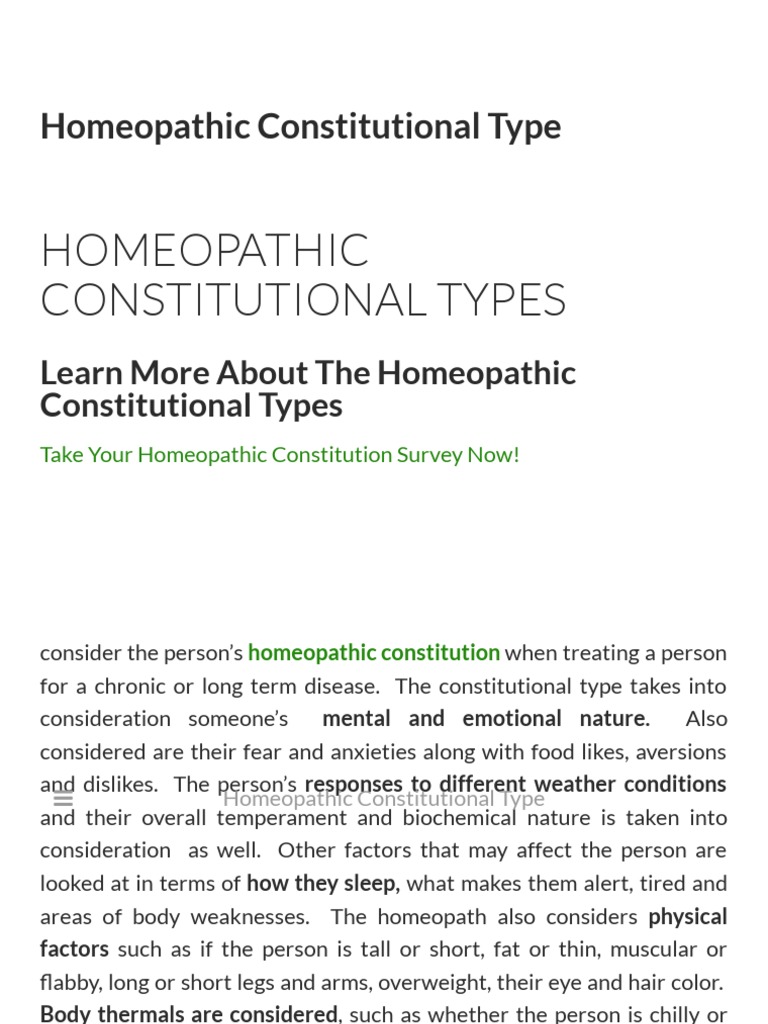 Homeopathic Constitutional Types Guide | PDF