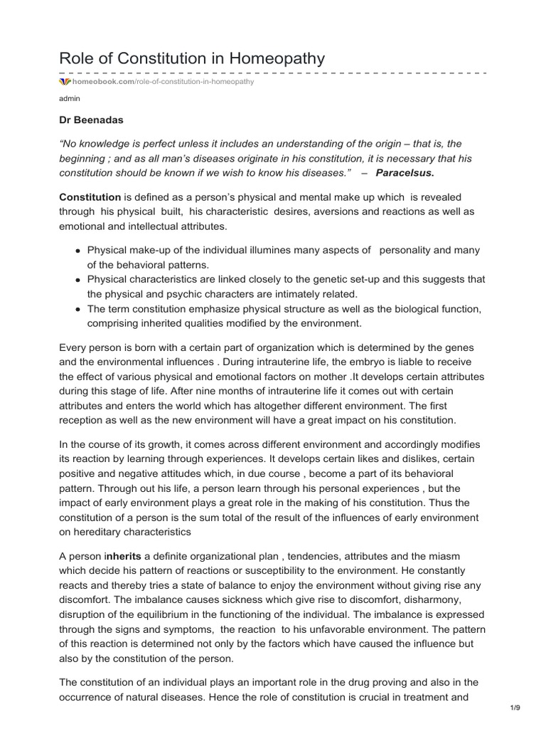 Role of Constitution in Homeopathy | PDF | Breathing | Oxygen