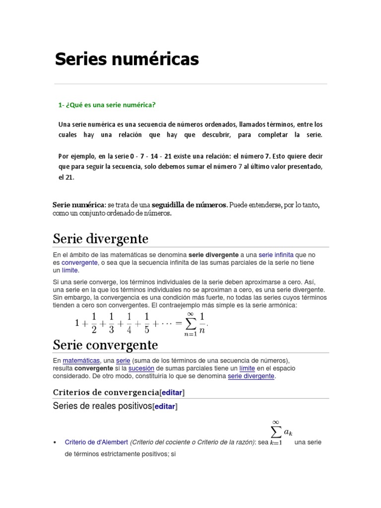 Conceptos y tipos de series numéricas | PDF | Series (Matemáticas ...