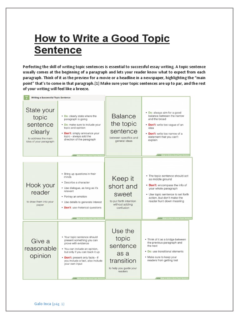 How To Write A Good Topic Sentence: Galo Inca ( | PDF