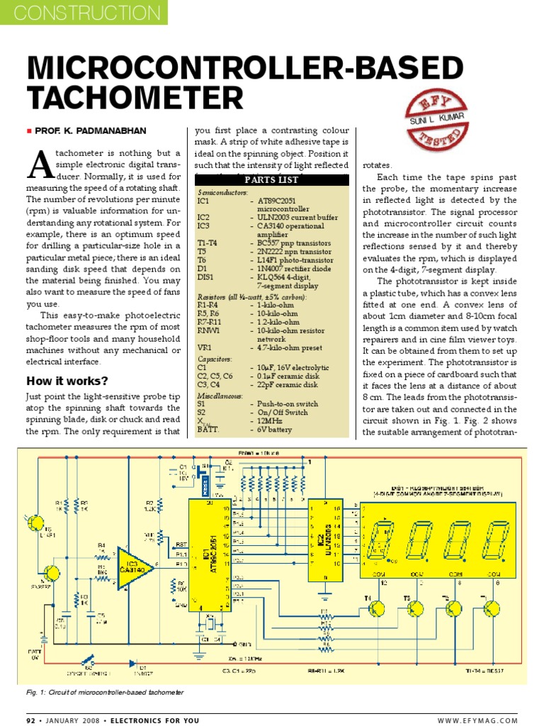 Microcontroller-Based Tachometer: Construction | PDF | Transistor | Electronic Circuits