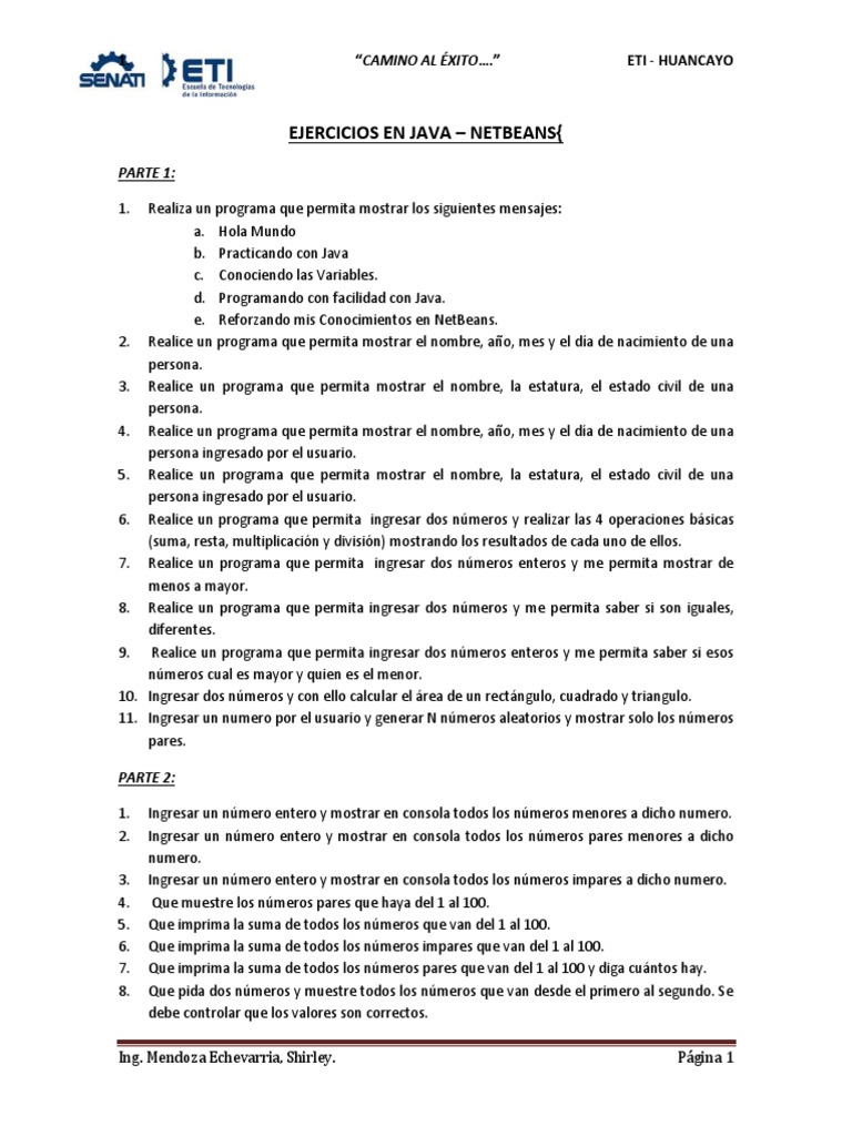 Ejercicios prácticos de programación en Java utilizando NetBeans | PDF | Java (lenguaje de ...