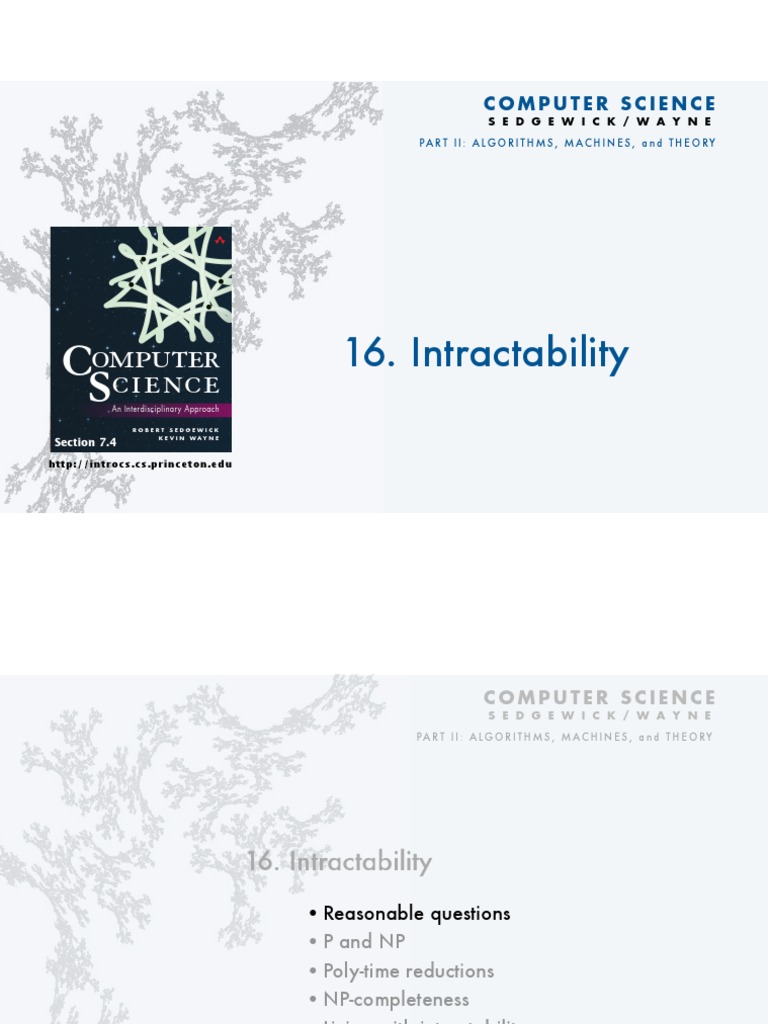 Omputer Cience: 16. Intractability | PDF | Computational Complexity Theory | Time Complexity