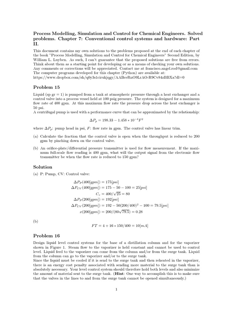 Process Modelling, Simulation and Control For Chemical Engineers. Solved Problems. Chapter 7 ...